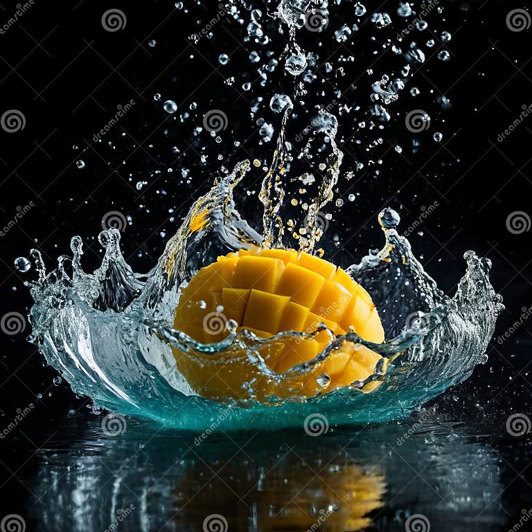 Splash Water Mango Blasting Outward Crystal-clear Water Droplets ...