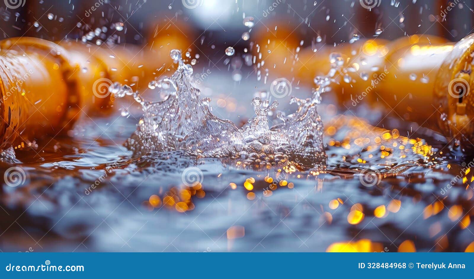 A Splash of Water from a Pipe, with the Water Droplets Falling in a ...