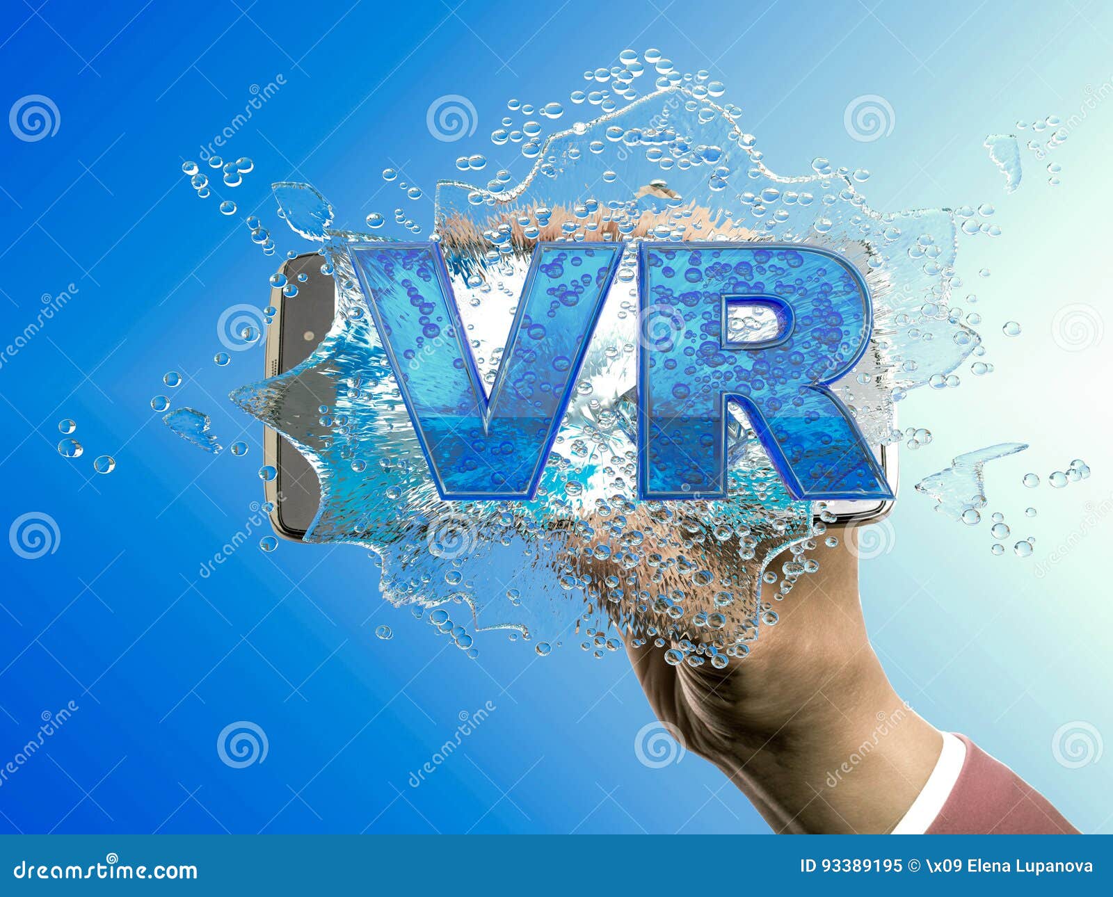 Splash of Water from the Screen of the Smartphone with VR Symbols, 3d ...