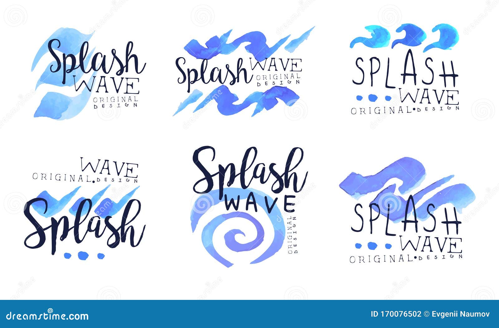 Splash Wave Labels Collection, Blue Badges with Water Splashes Vector ...