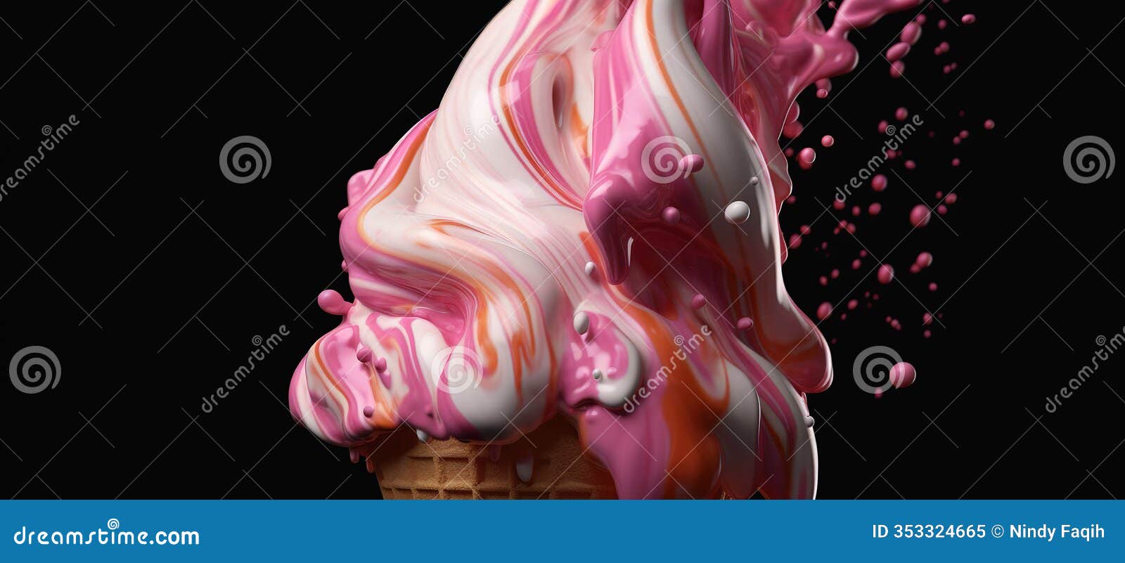 Splash Wave of Strawberry Milk Ice Cream Cone Background Stock ...