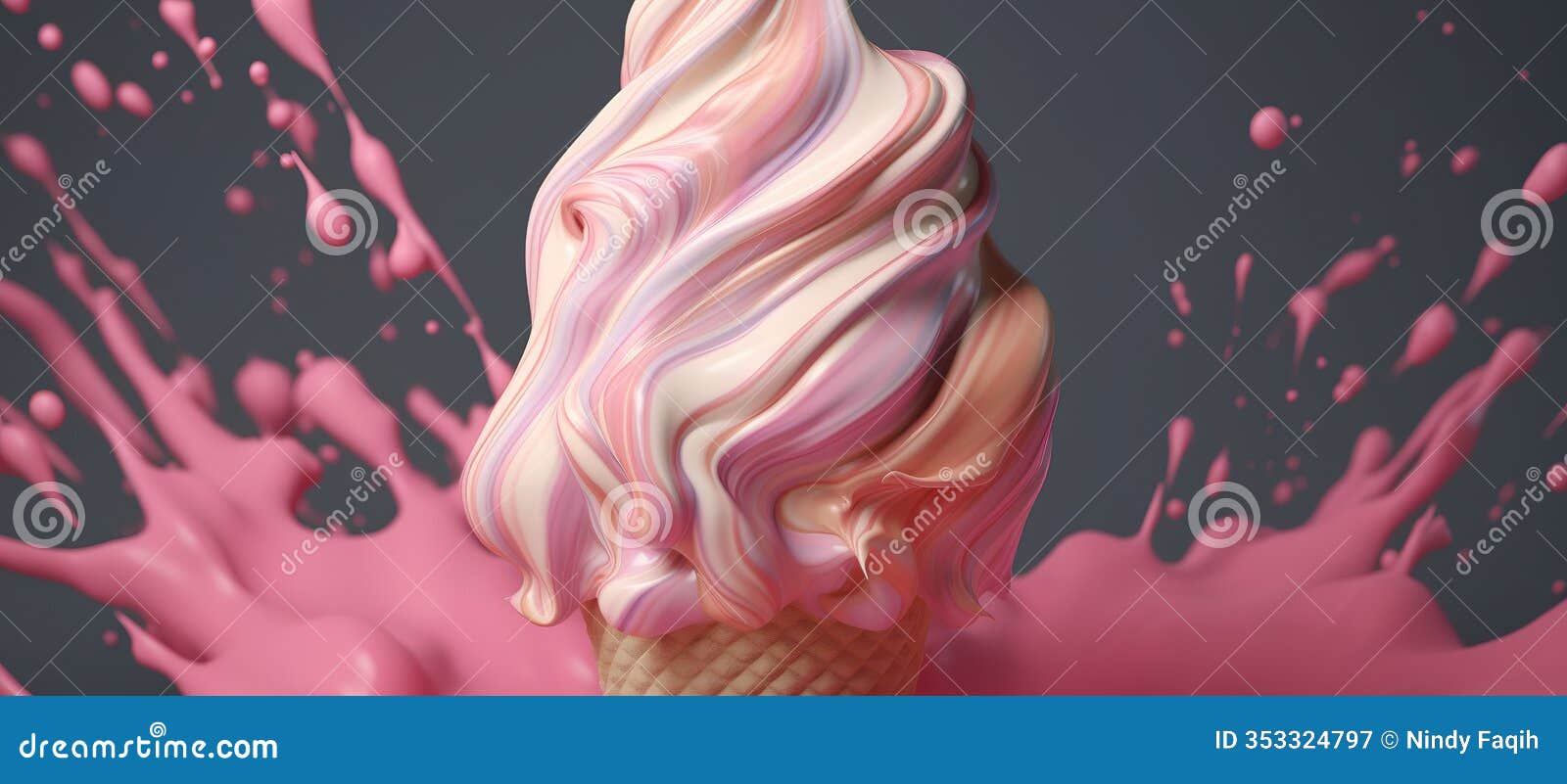 Splash Wave of Strawberry Milk Ice Cream Cone Background Stock ...