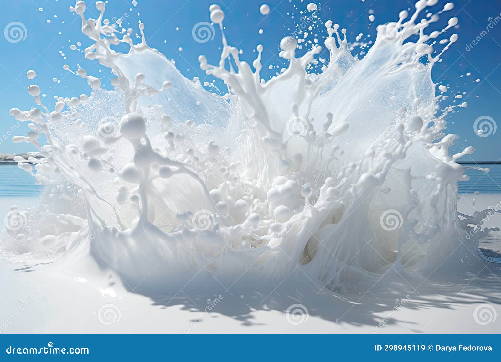 Splash of White Liquid on Beach with Blue Sky. Realistic Texture Stock ...