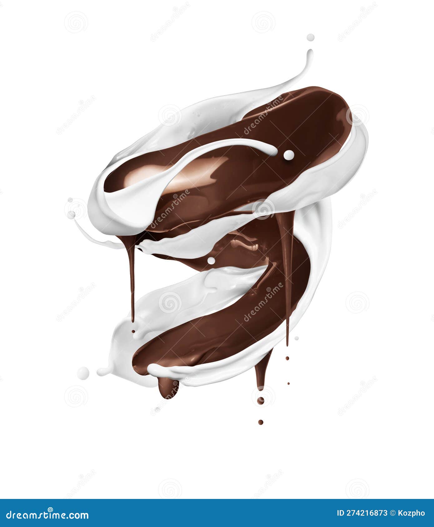 Splashes of Chocolate and Milk in a Swirling Shape on a White ...