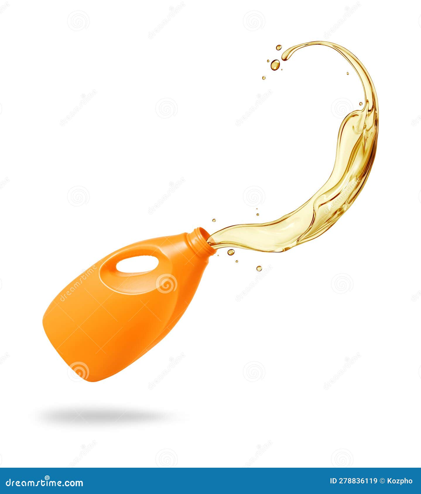 Splashes of Engine Oil Pouring from a Yellow Plastic Container Isolated ...
