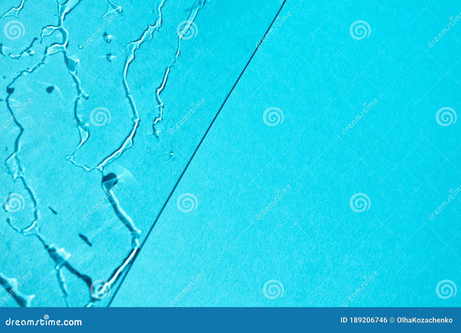Splashes and Flow Water Shadow Glass Reflection on Blue Background with ...