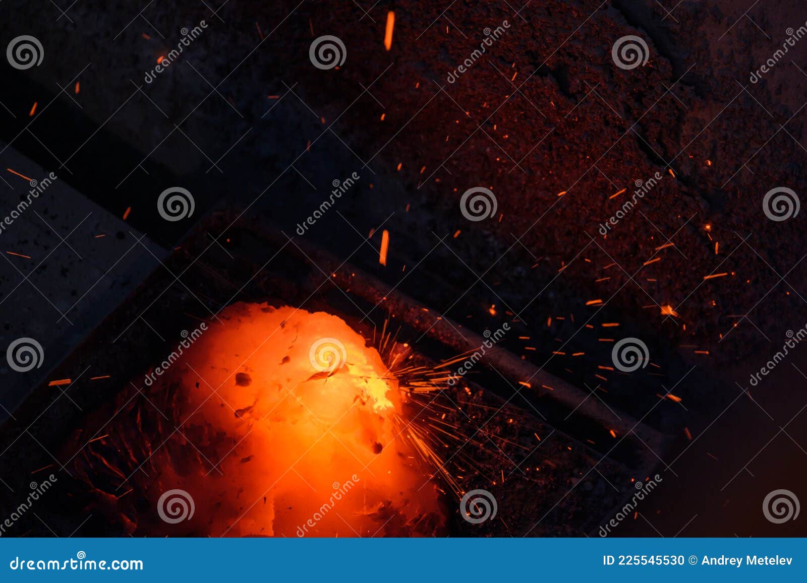 Splashes of Hot Metal Falling To the Floor Stock Photo - Image of flame ...