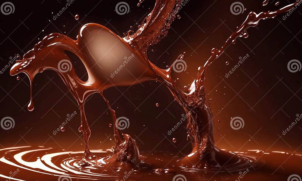 Splashes of Liquid Chocolate with Drops on Dark Background. Generative ...