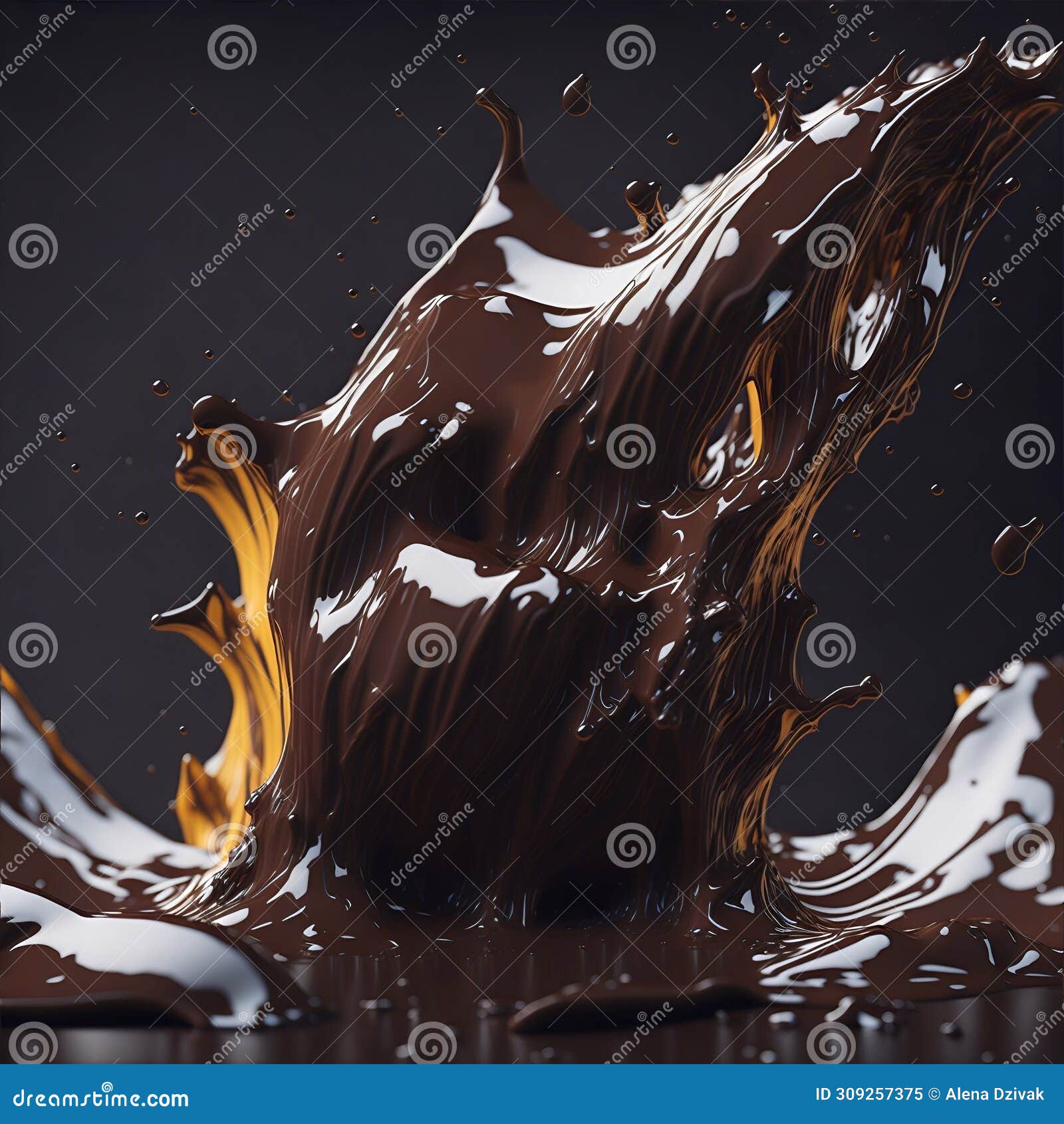 Splashes of Liquid Chocolate with Drops on Dark Background. Generative ...