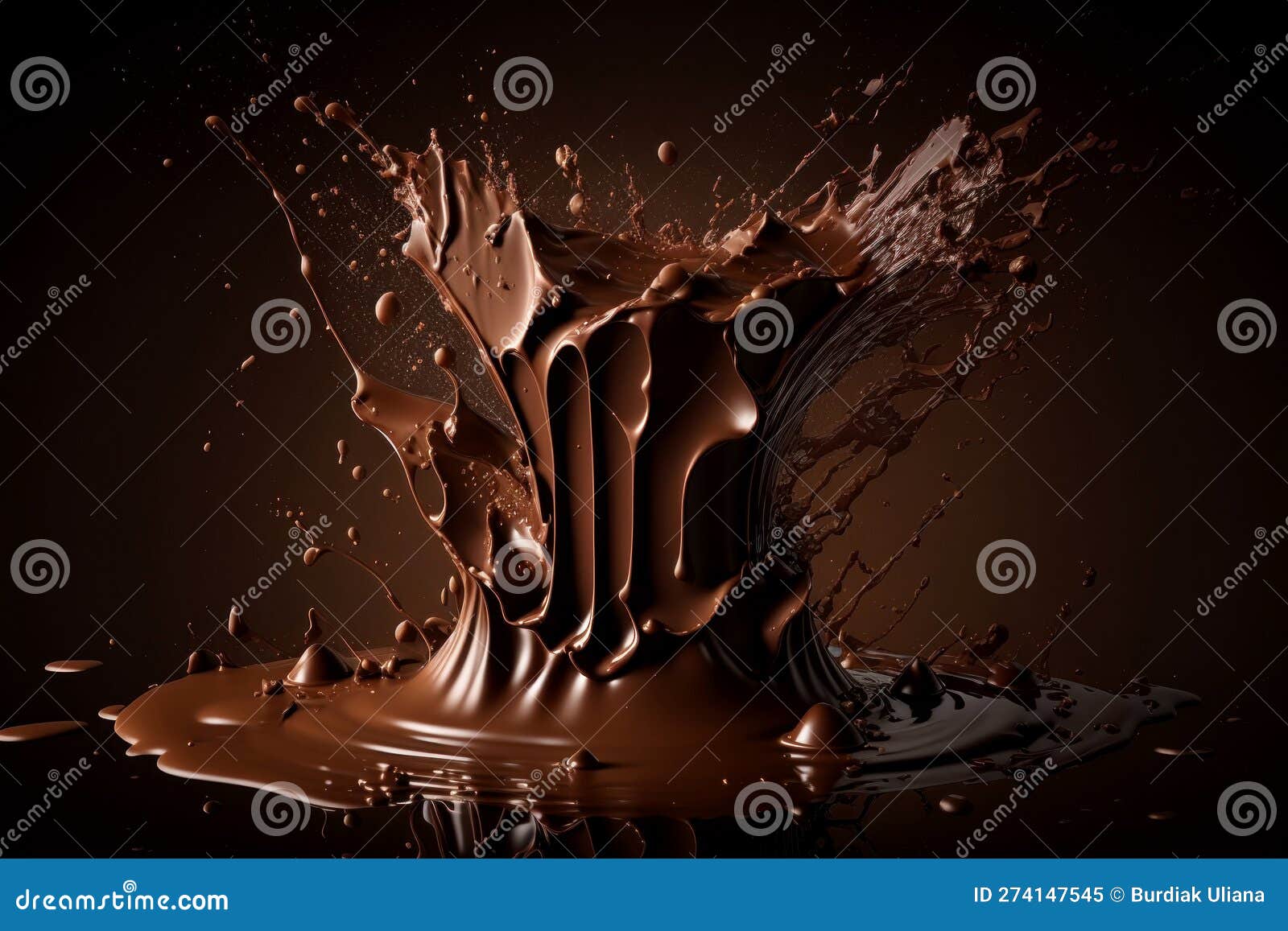 Dripped Hot Melted Milk Chocolate Sauce Or Syrup Pouring Chocolate Wave Or Flow Splash Cocoa