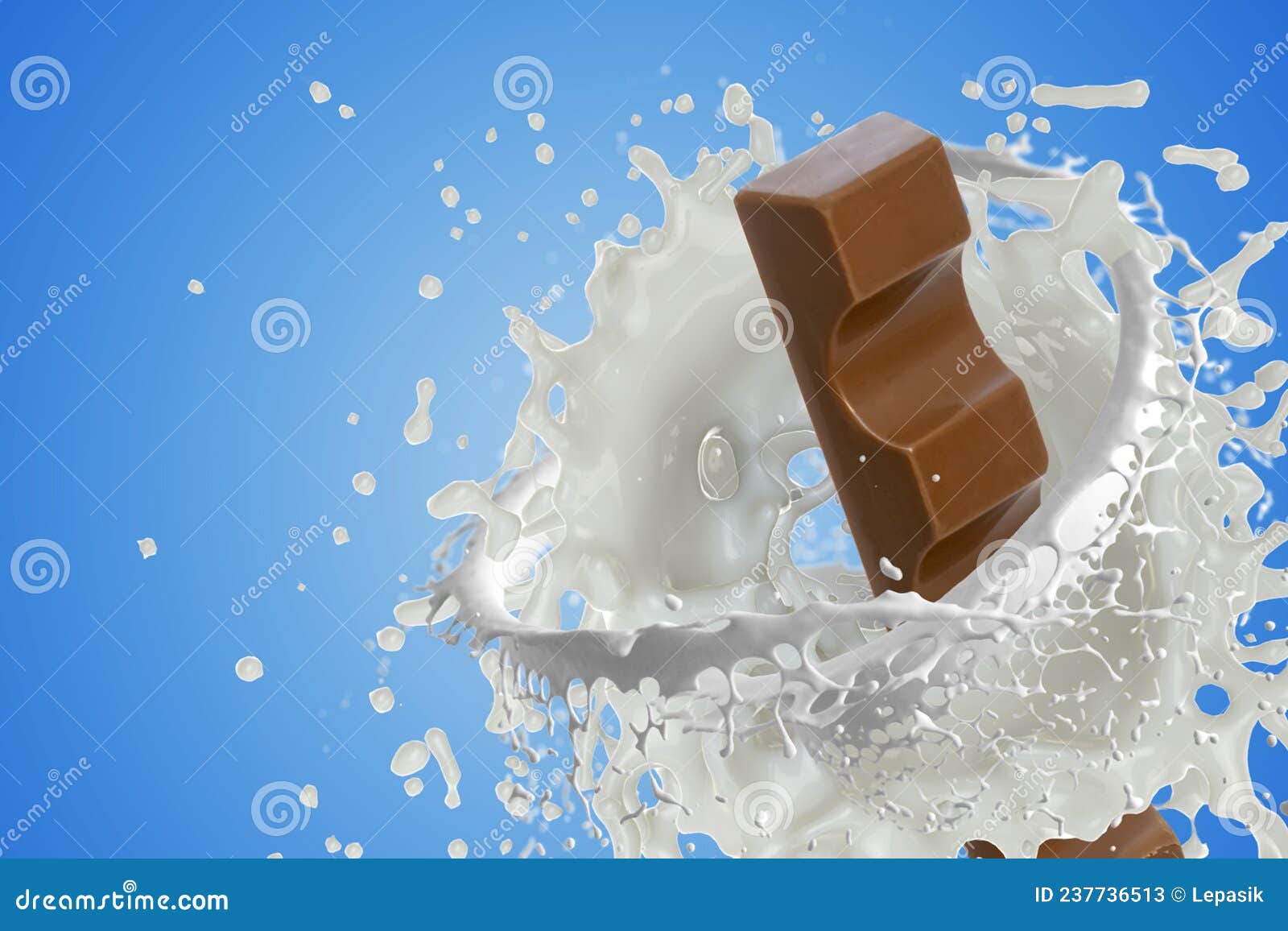 Splashes of Milk with a Falling Chocolate Bar. Milk Chocolate for ...