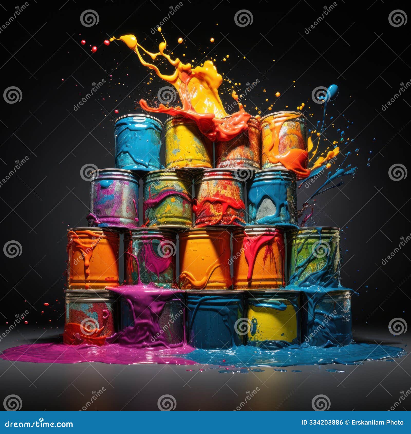 Splashes of Piles of Paint Cans Floating Aesthetically, Splashes of ...