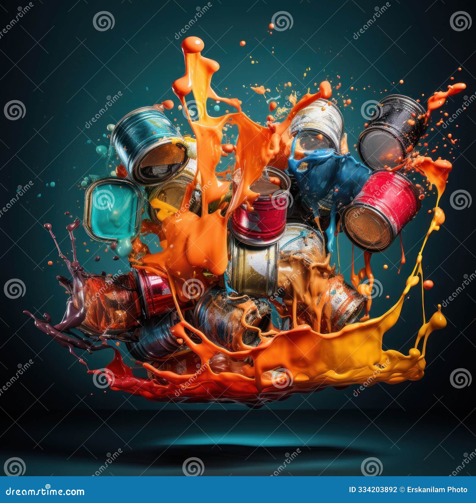 Splashes of Piles of Paint Cans Floating Aesthetically, Splashes of ...
