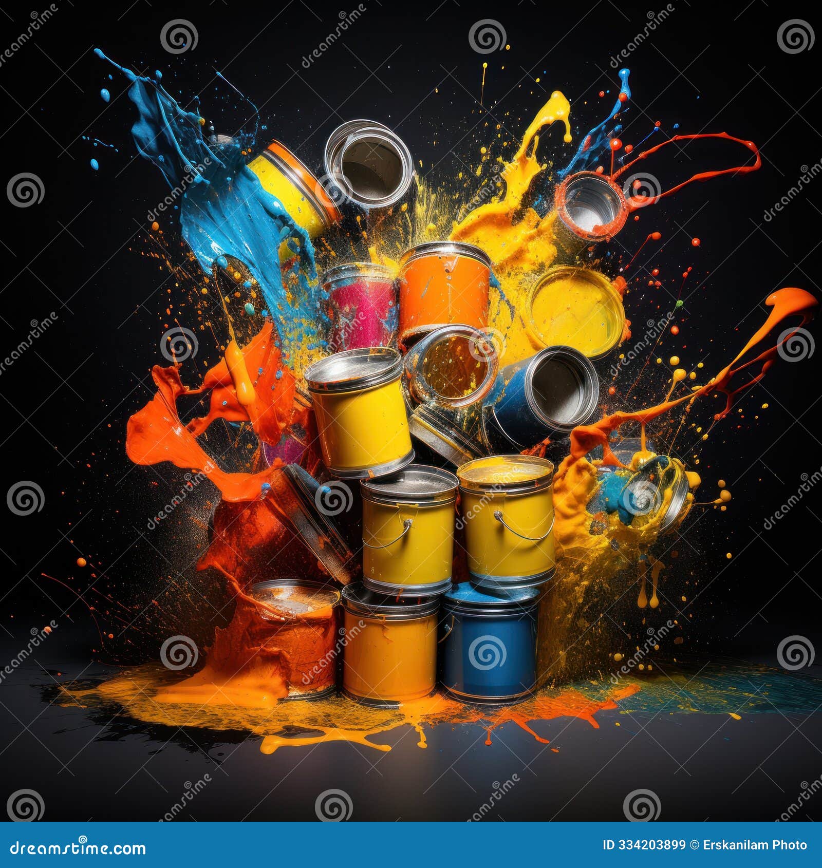 Splashes of Piles of Paint Cans Floating Aesthetically, Splashes of ...