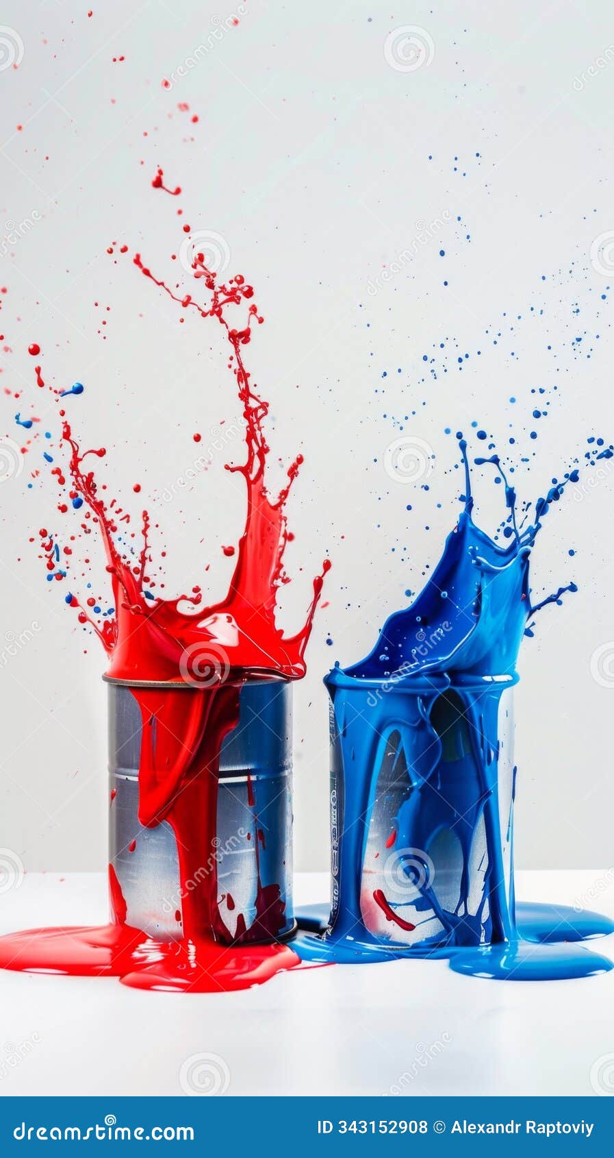 Splashes of Vibrant Red and Blue Paint Create a Dynamic Display of ...