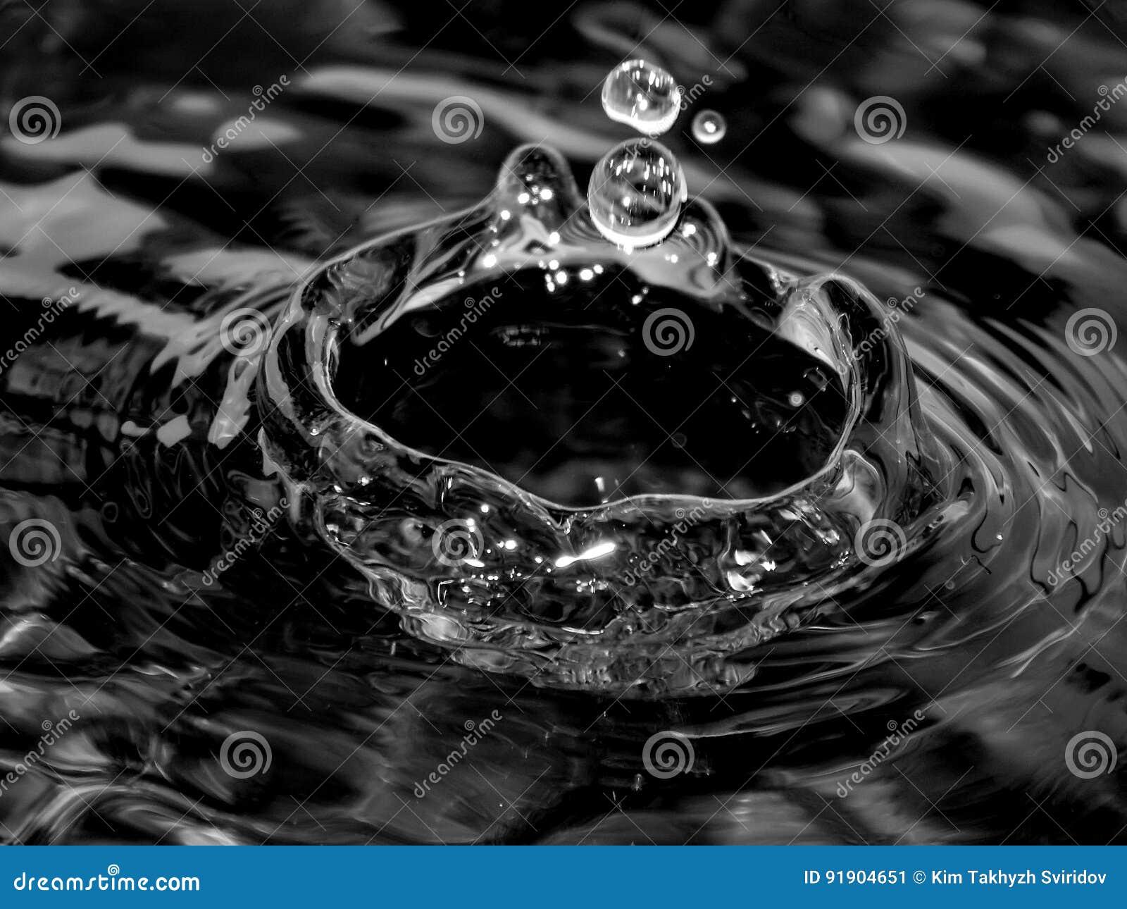 Splashes of Water with a Splash on a Black and White Image Stock Image ...