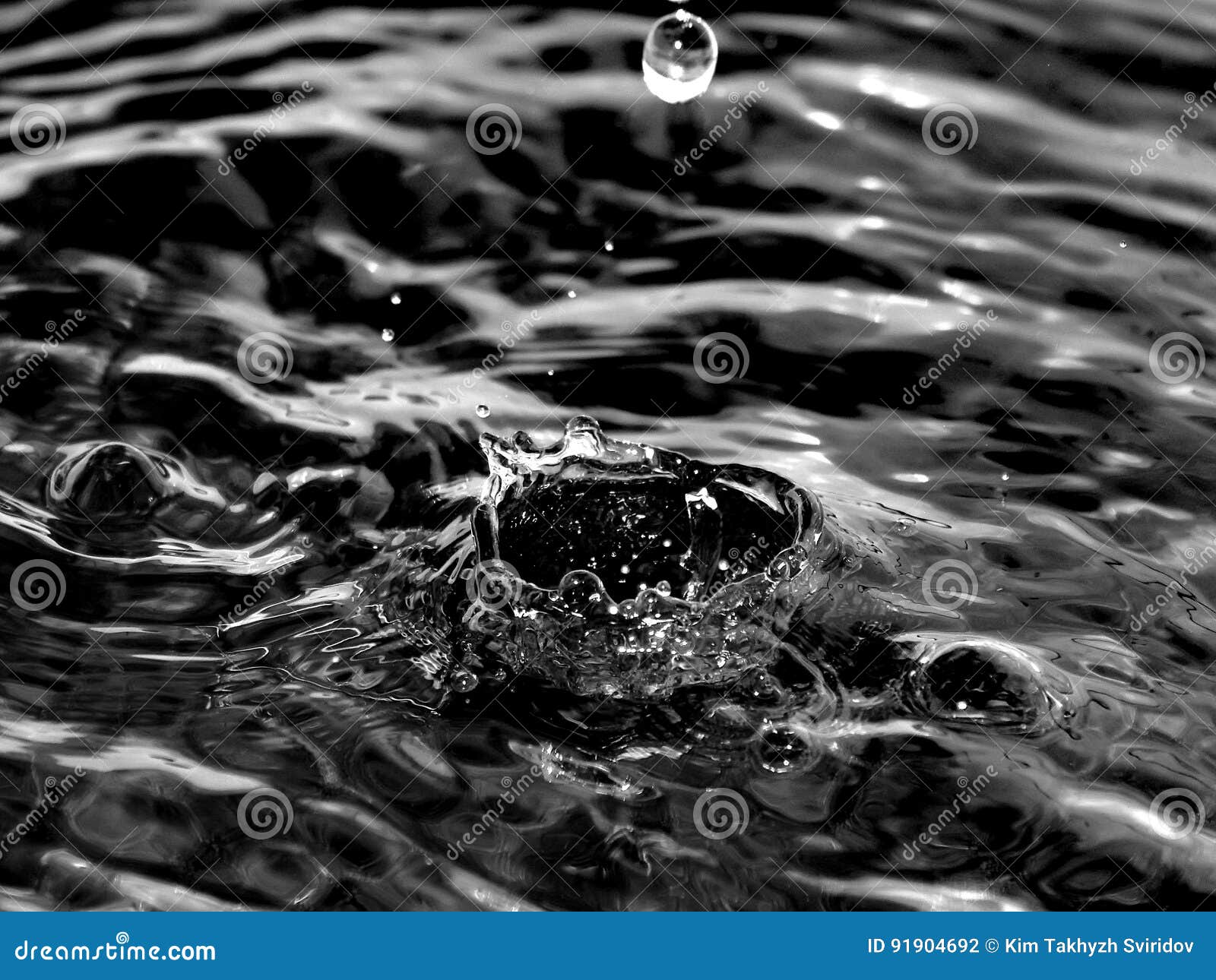 Splashes of Water with a Splash on a Black and White Image Stock Photo ...