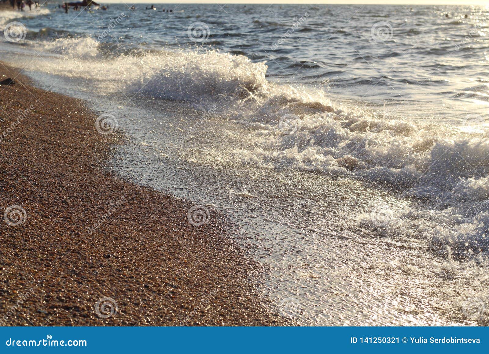 Splashes of Waves at Sunset on a Sandy Beach Shell Stock Image - Image ...