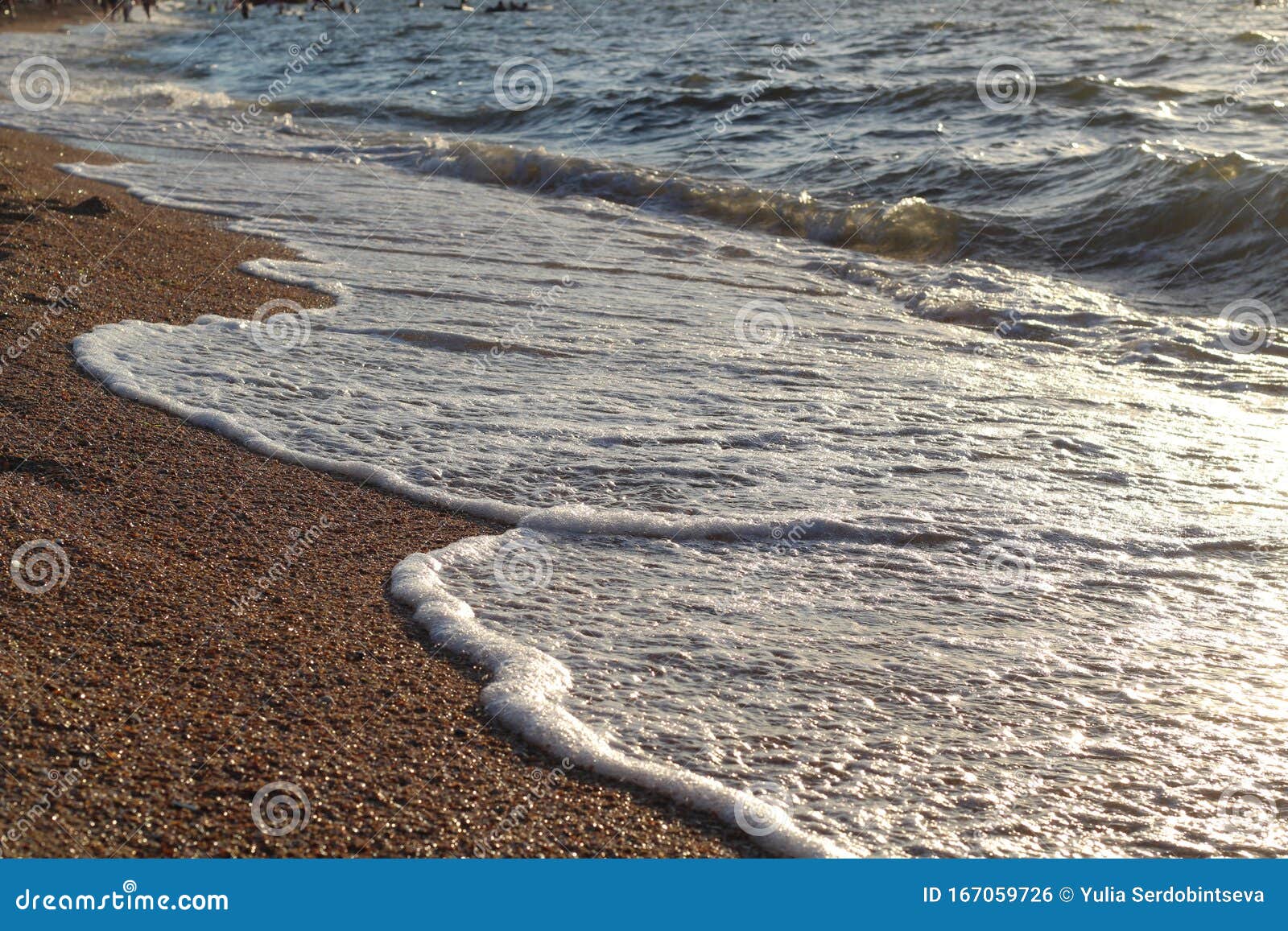 Splashes of Waves at Sunset on a Sandy Beach Shell Stock Photo - Image ...