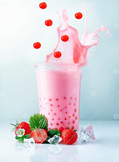 Splashing Boba Tea with Falling Pearls Stock Image - Image of leaves ...