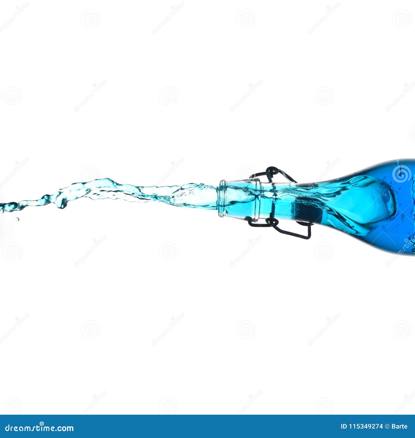 Splashing Bottle with Blue Drink Stock Photo - Image of flow, liquid ...