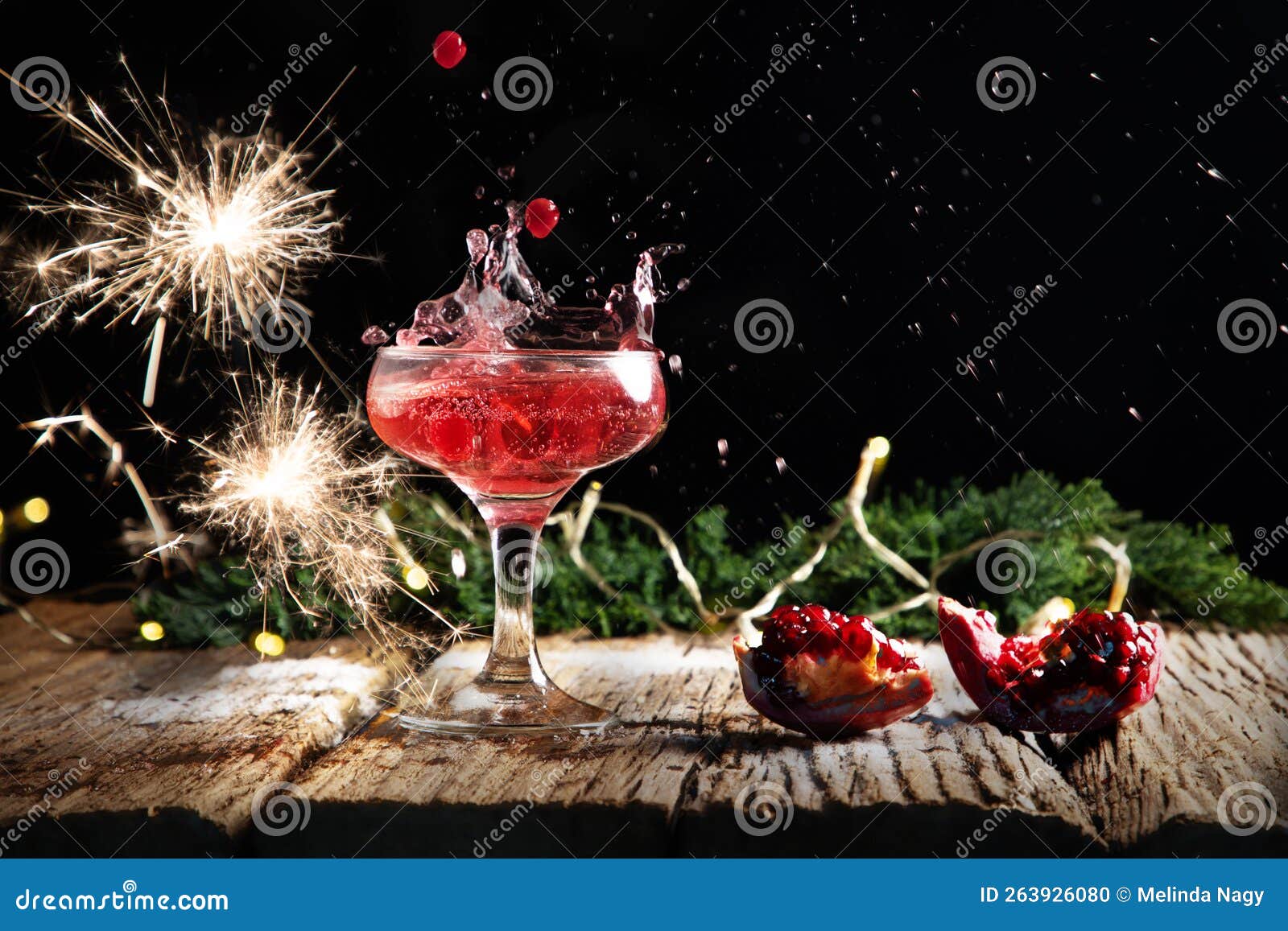 Splashing Cocktail and Fireworks for New Year Stock Photo - Image of ...