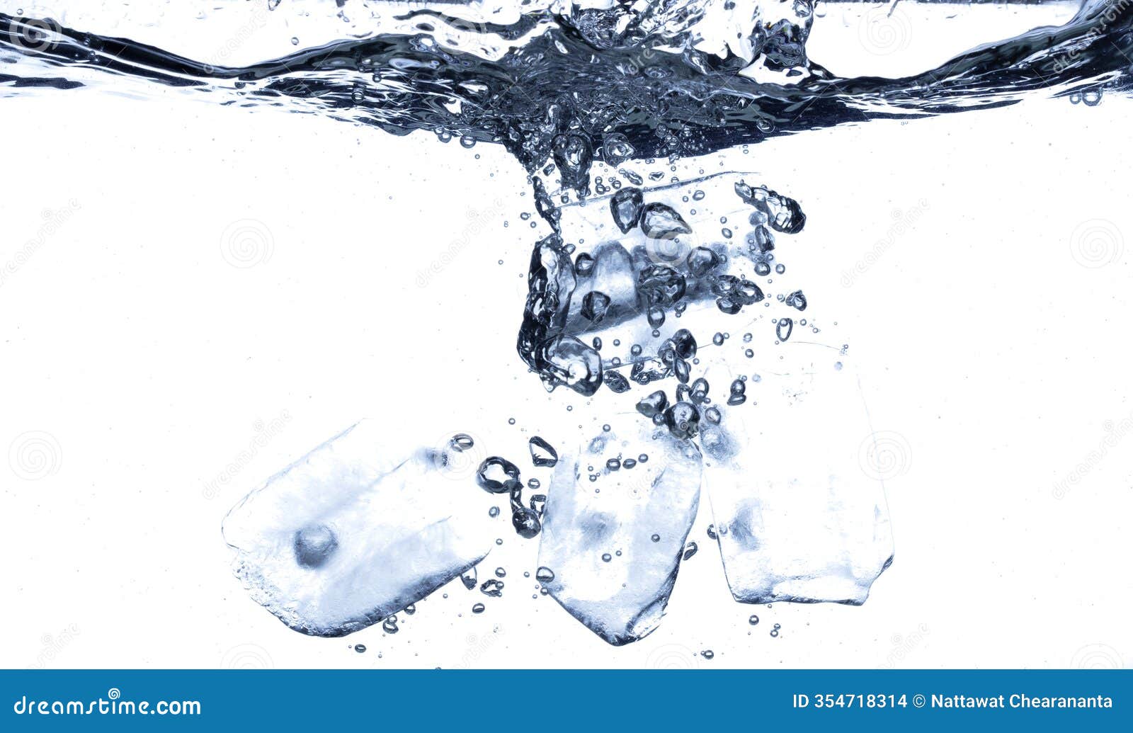 Splashing Ice Tubes Scattered in Water Creating a Dynamic Air Bubbles ...