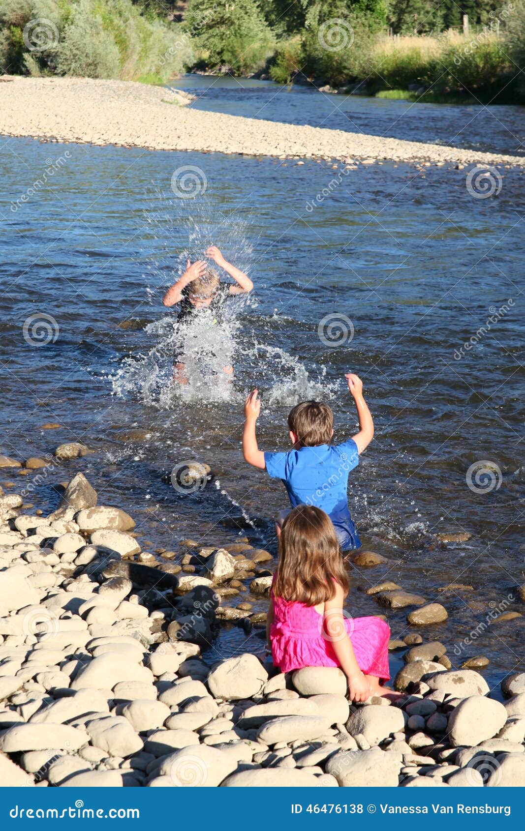 Splashing kids stock photo. Image of rocks, action, recreation - 46476138