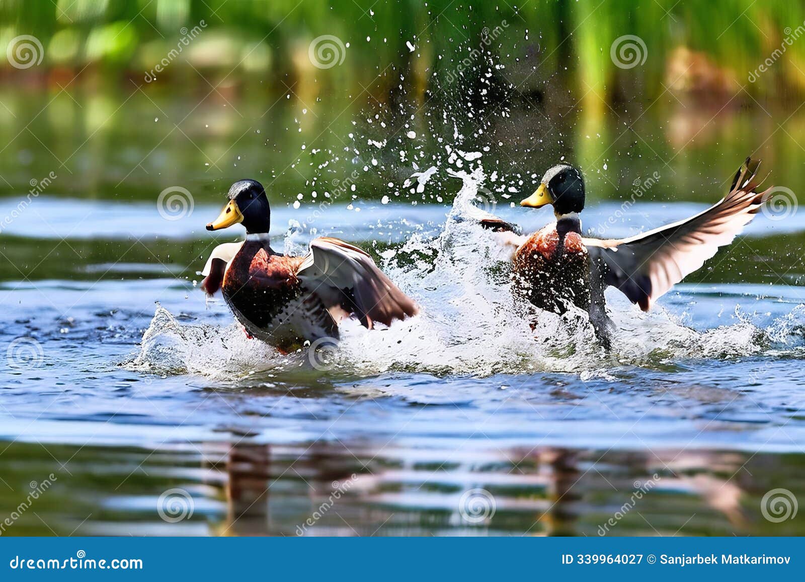 Splashing Pond Ducks Landing on a Pond Causing Water To Splash Stock ...