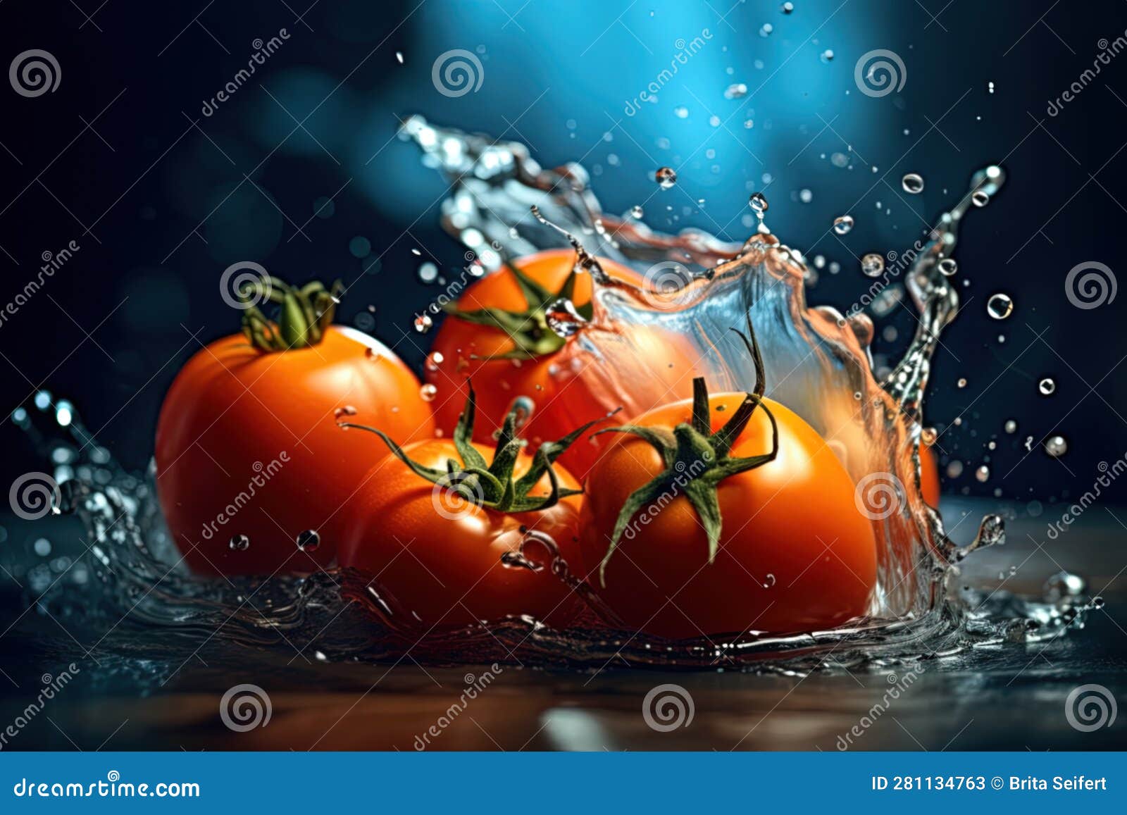 Splashing Tomatoes, Tomatoes Falling in a Water Surface Causing a ...