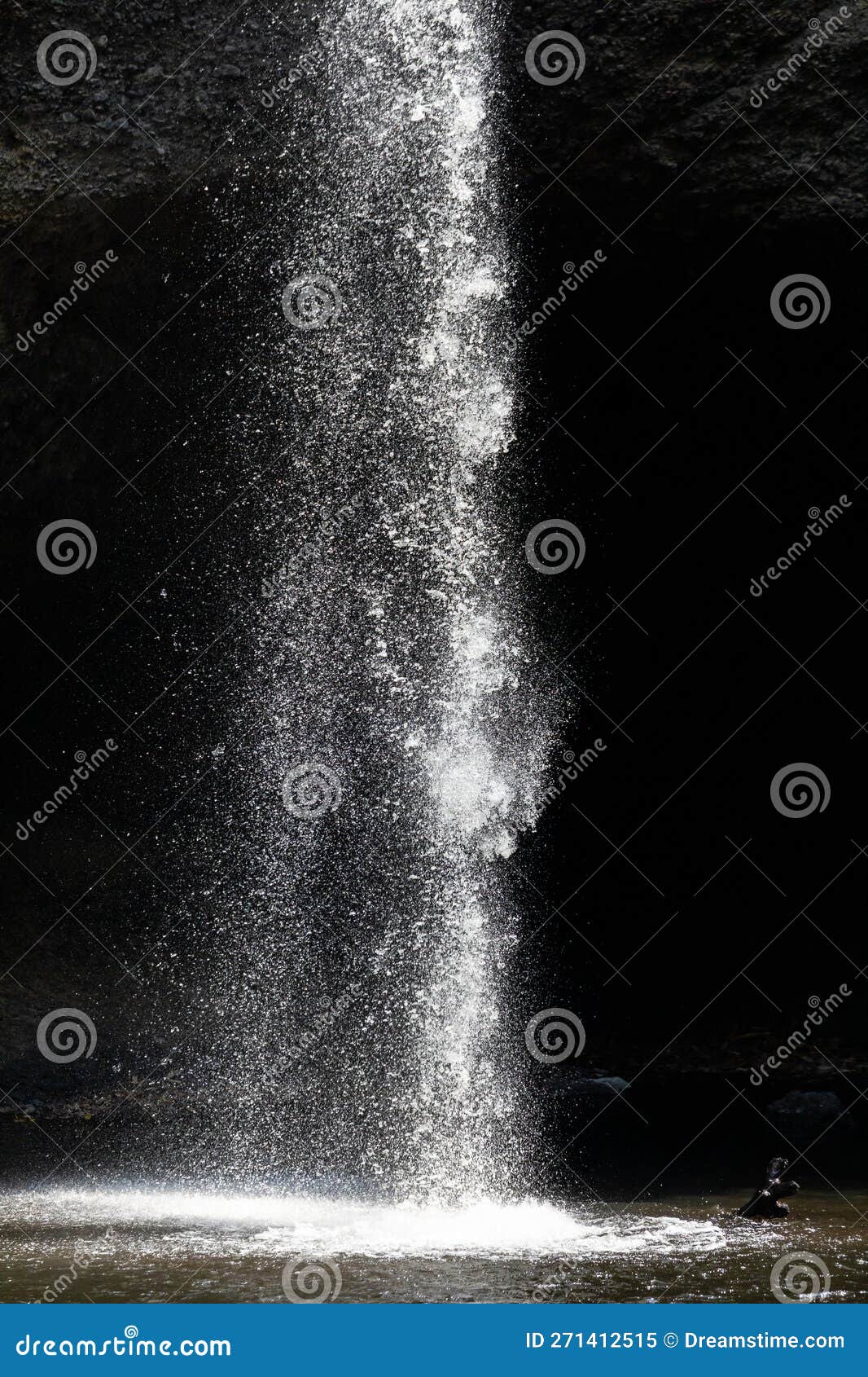 Splashing Waterfall Drop on Pond with Dark Background of Cave Stock ...