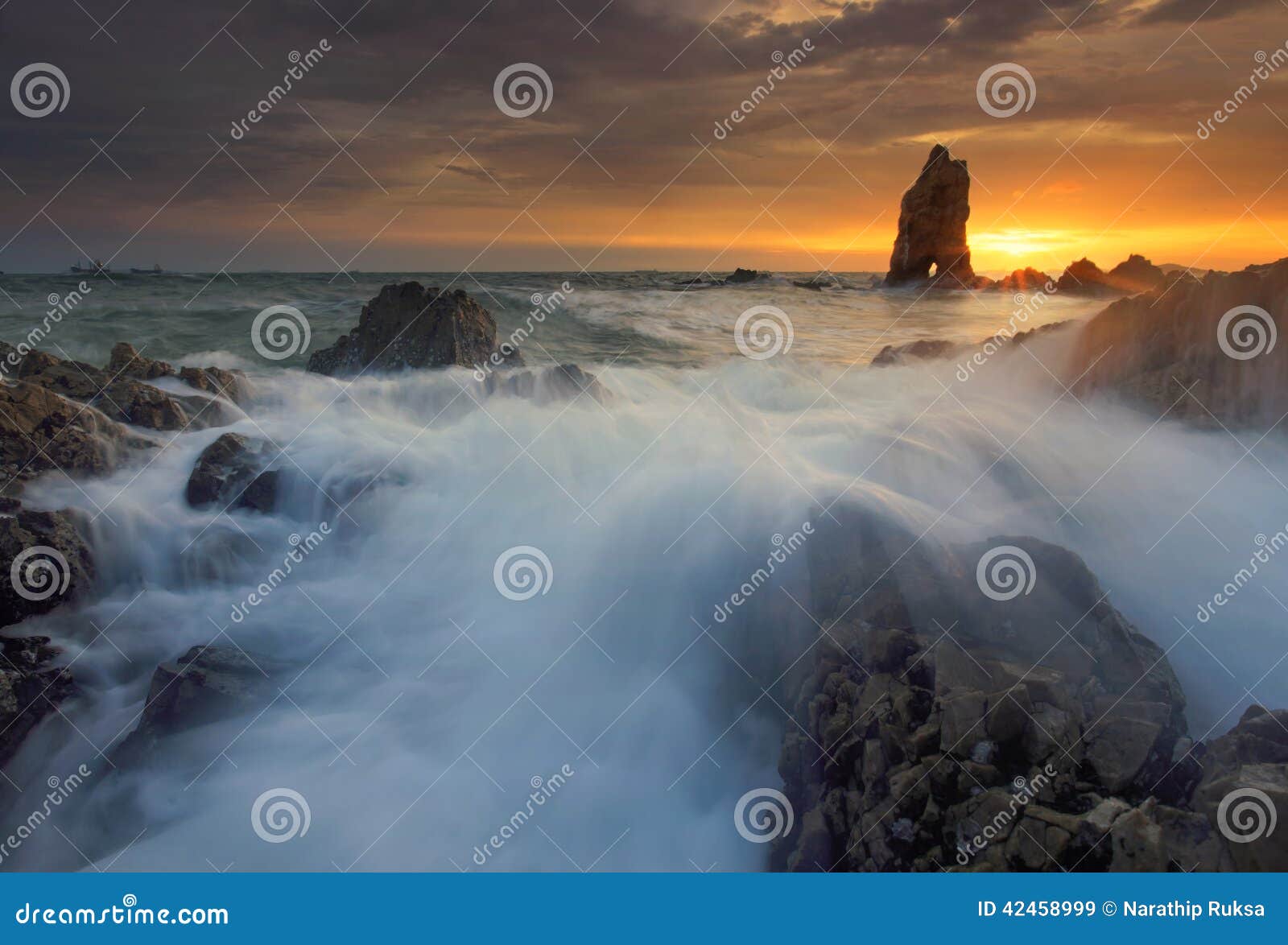 Splashing Wave with Beautiful Sunset Stock Image - Image of natural ...