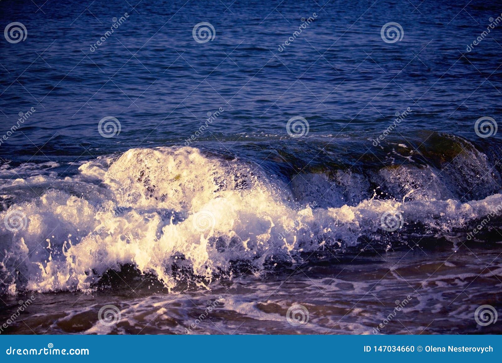 Splashing Wave on the Sea in the Evening, Stock Photo - Image of view ...