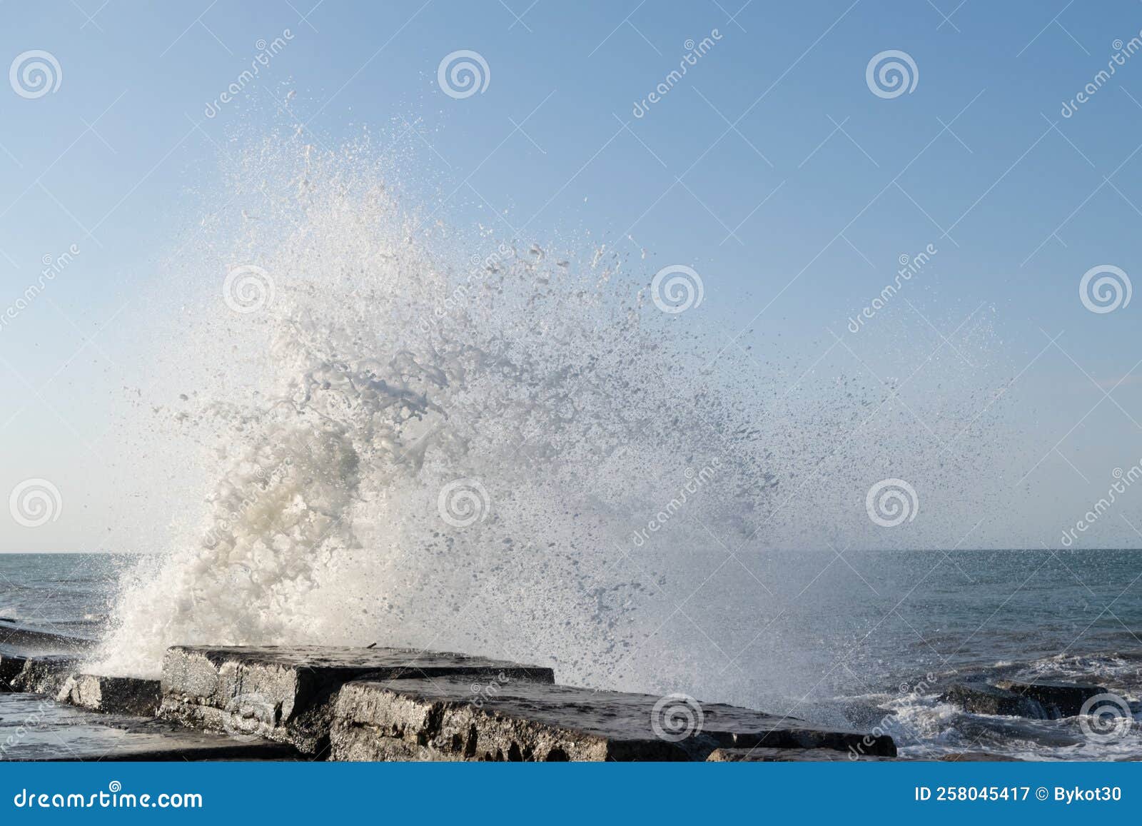 Waves Crash on the Pier. Sea Spray. Beautiful Seascape Stock Image ...