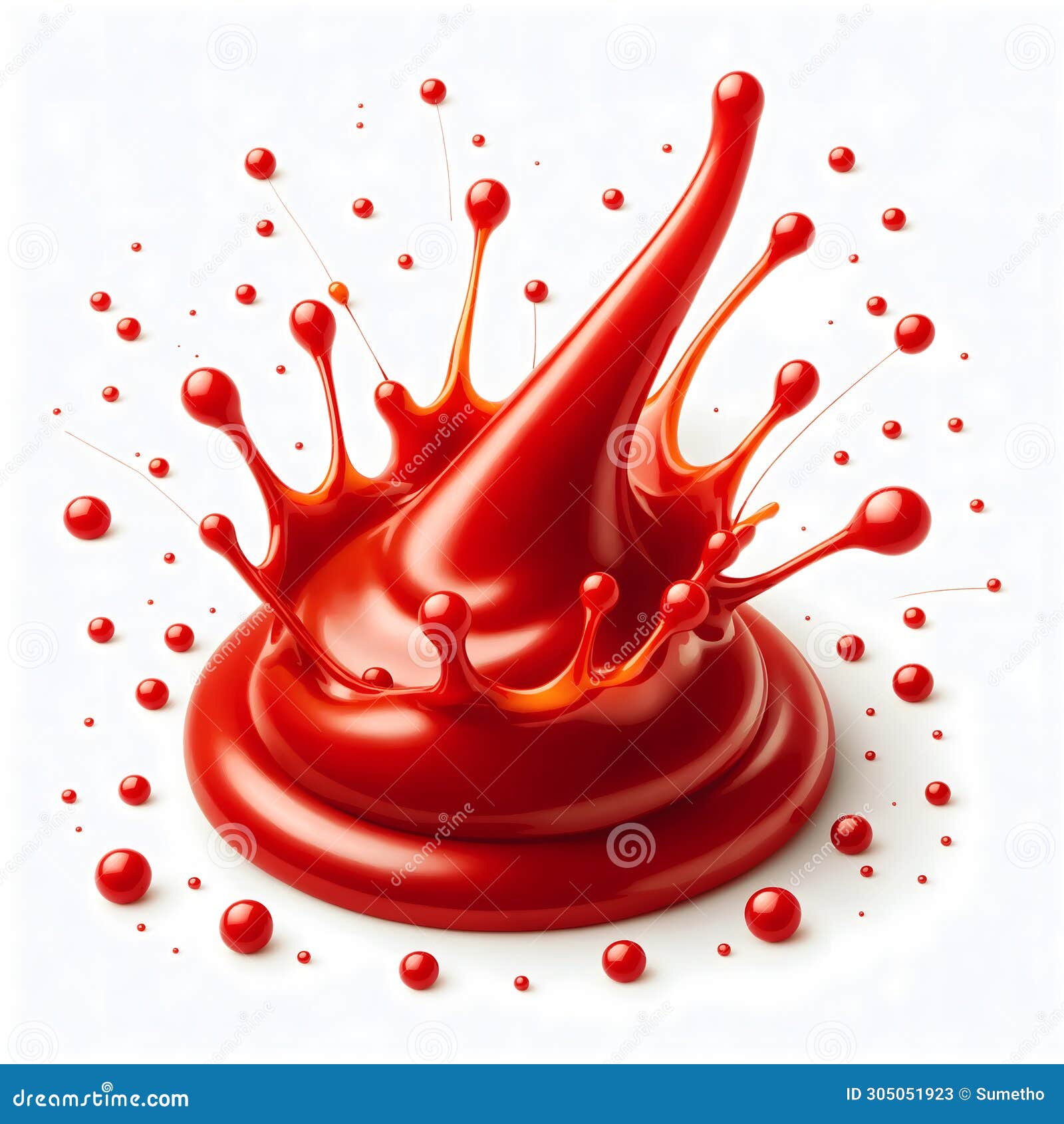 A Splatter of Ketchup in the Center of the Image, with Droplets in ...