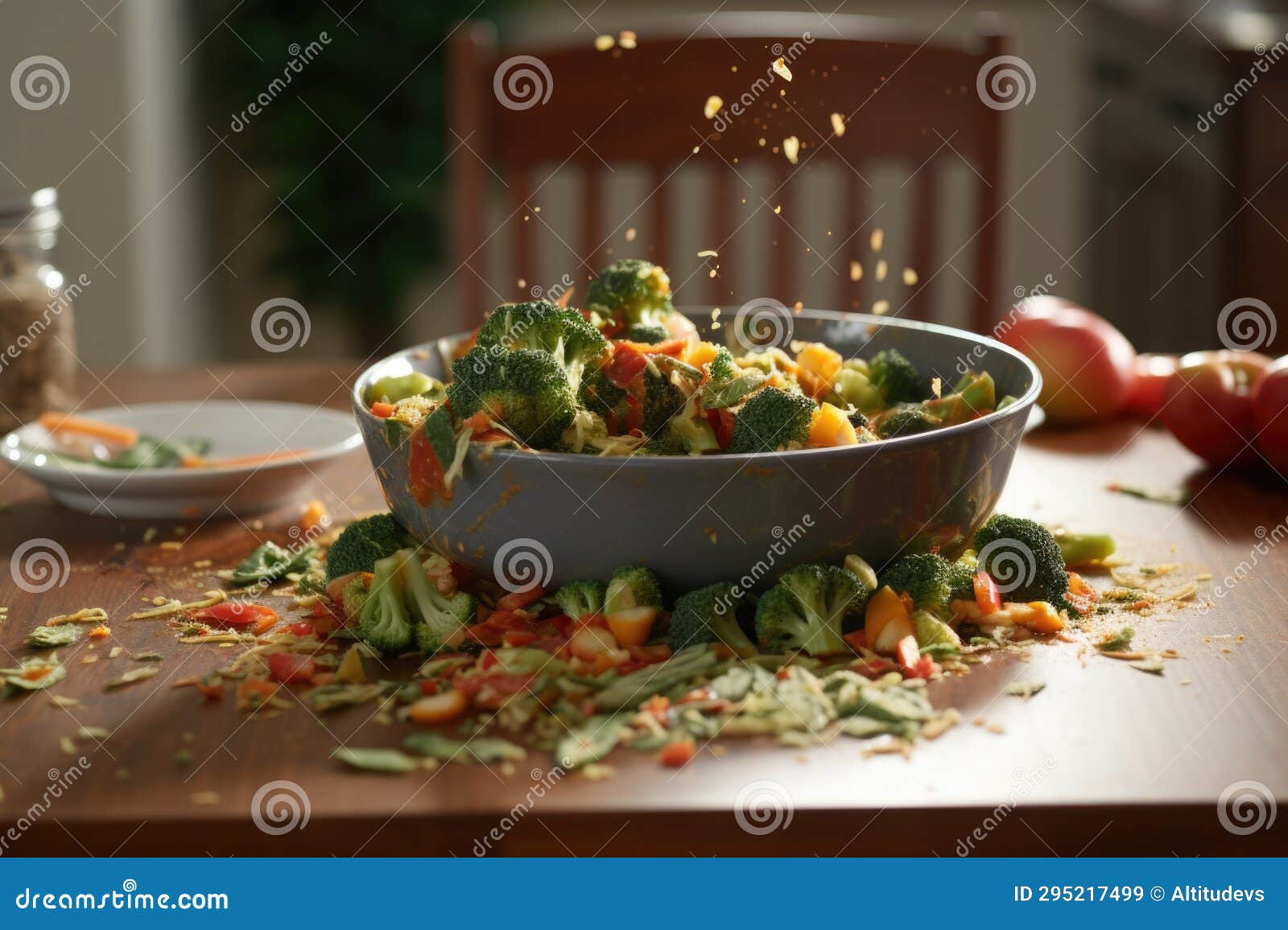 A Splattered Bowl of Vegetables on a Dining Table Stock Image - Image ...