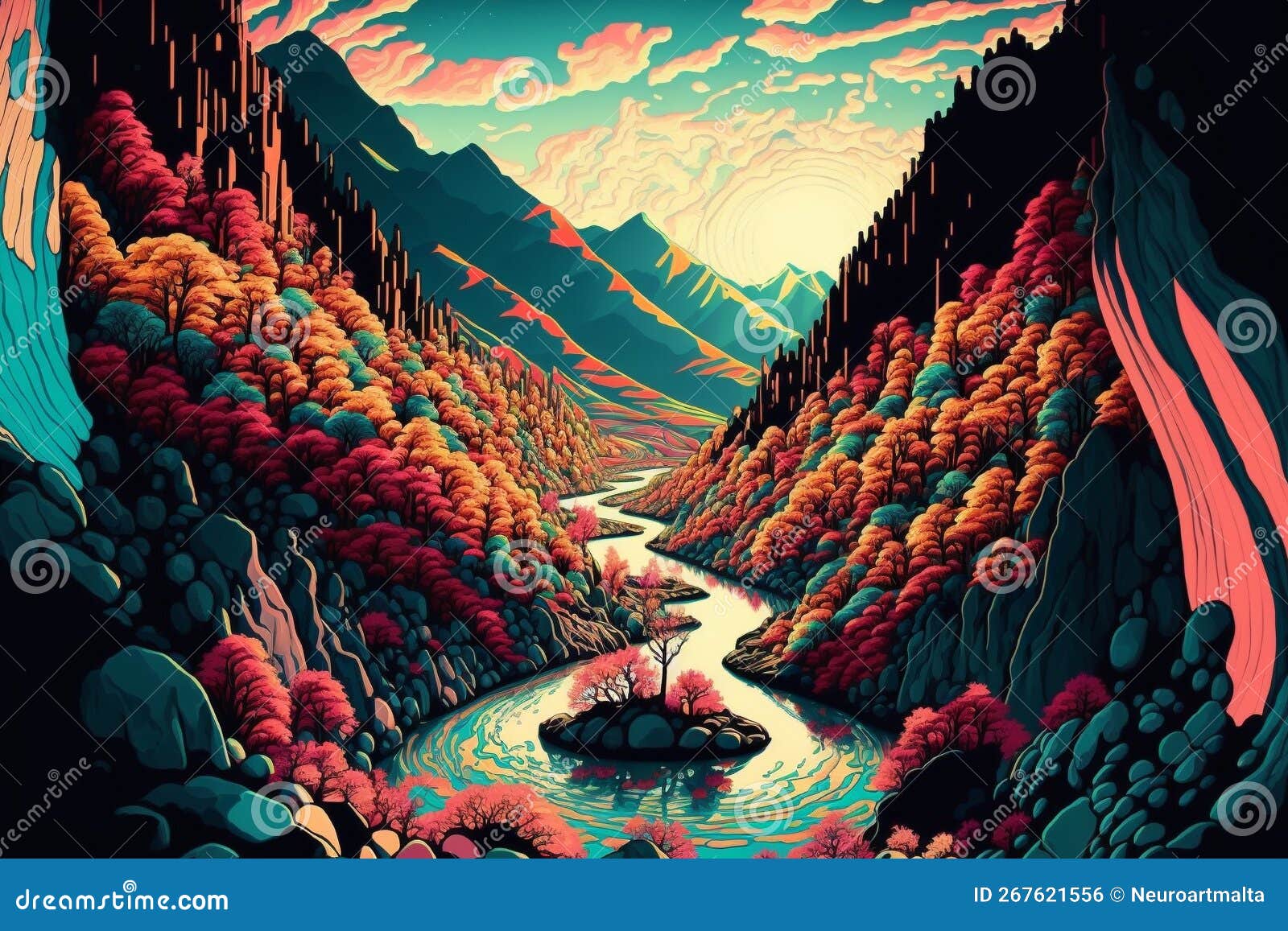 Splendid Landscape Artwork Fusion Stock Illustration - Illustration of ...