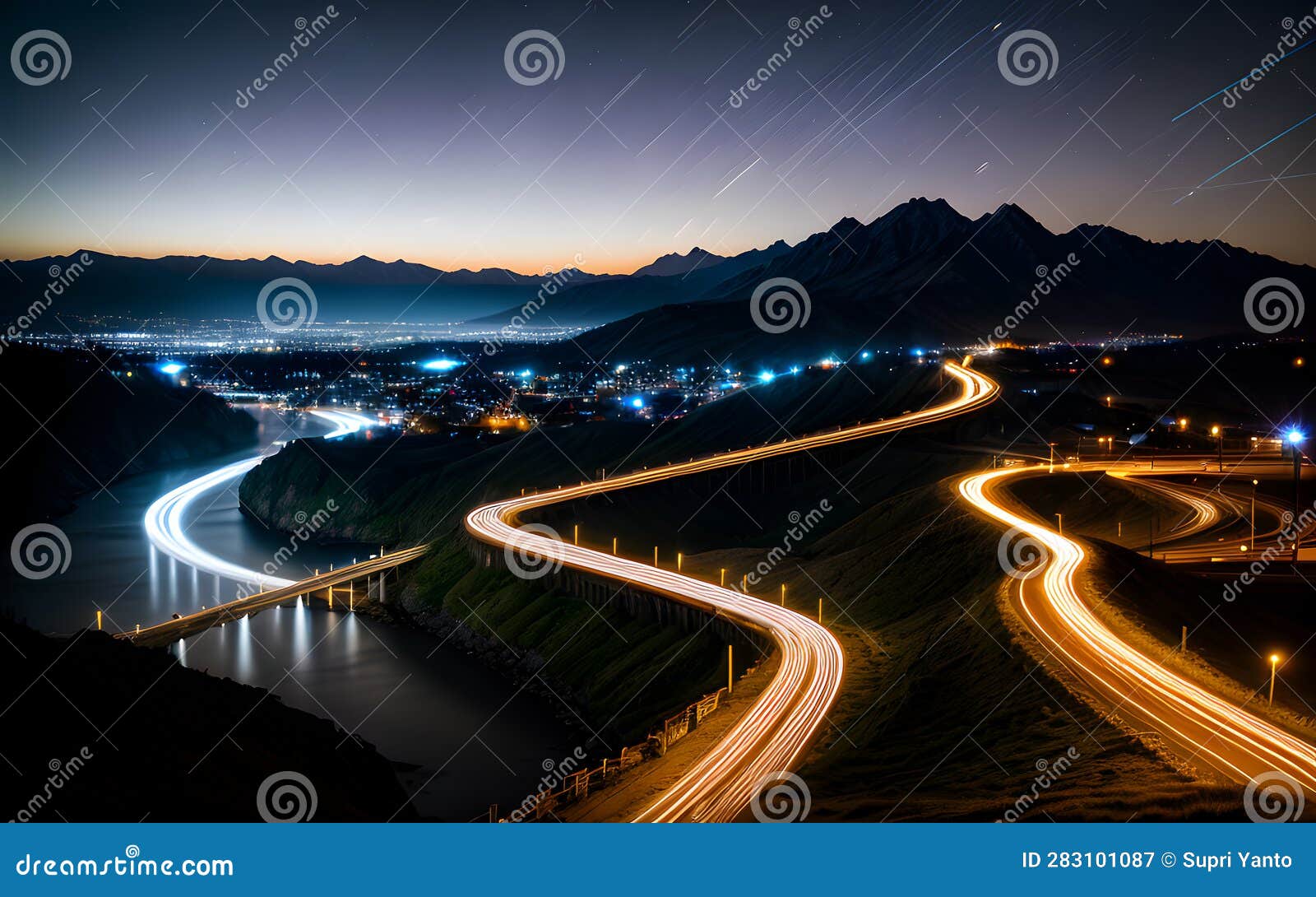 Splendid Light Trails at Night Views Stock Illustration - Illustration ...