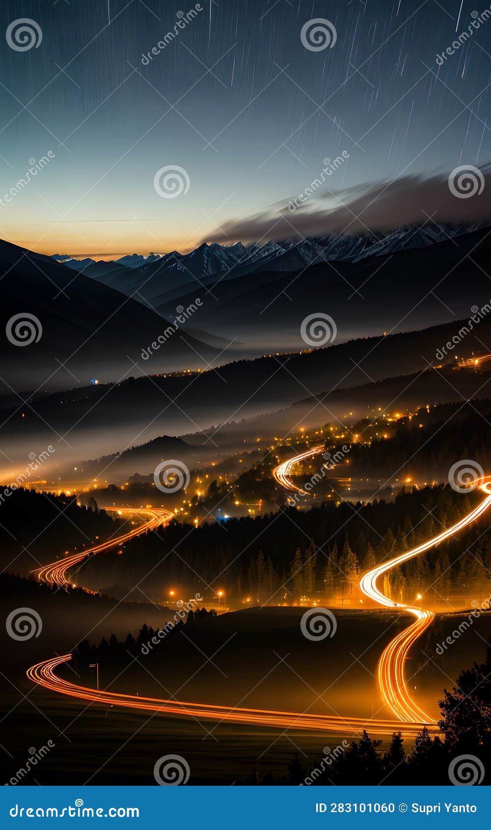Splendid Light Trails at Night Views Stock Illustration - Illustration ...