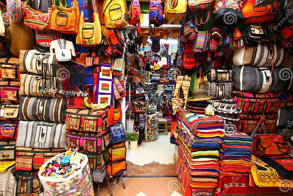 Splendid Peruvian Shops in Cuzco Stock Photo - Image of fabric ...