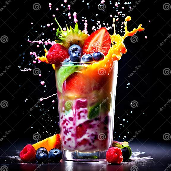 Splendid Splash: Vibrant Fruit Cocktail Splash and Fruit Flying Pieces ...