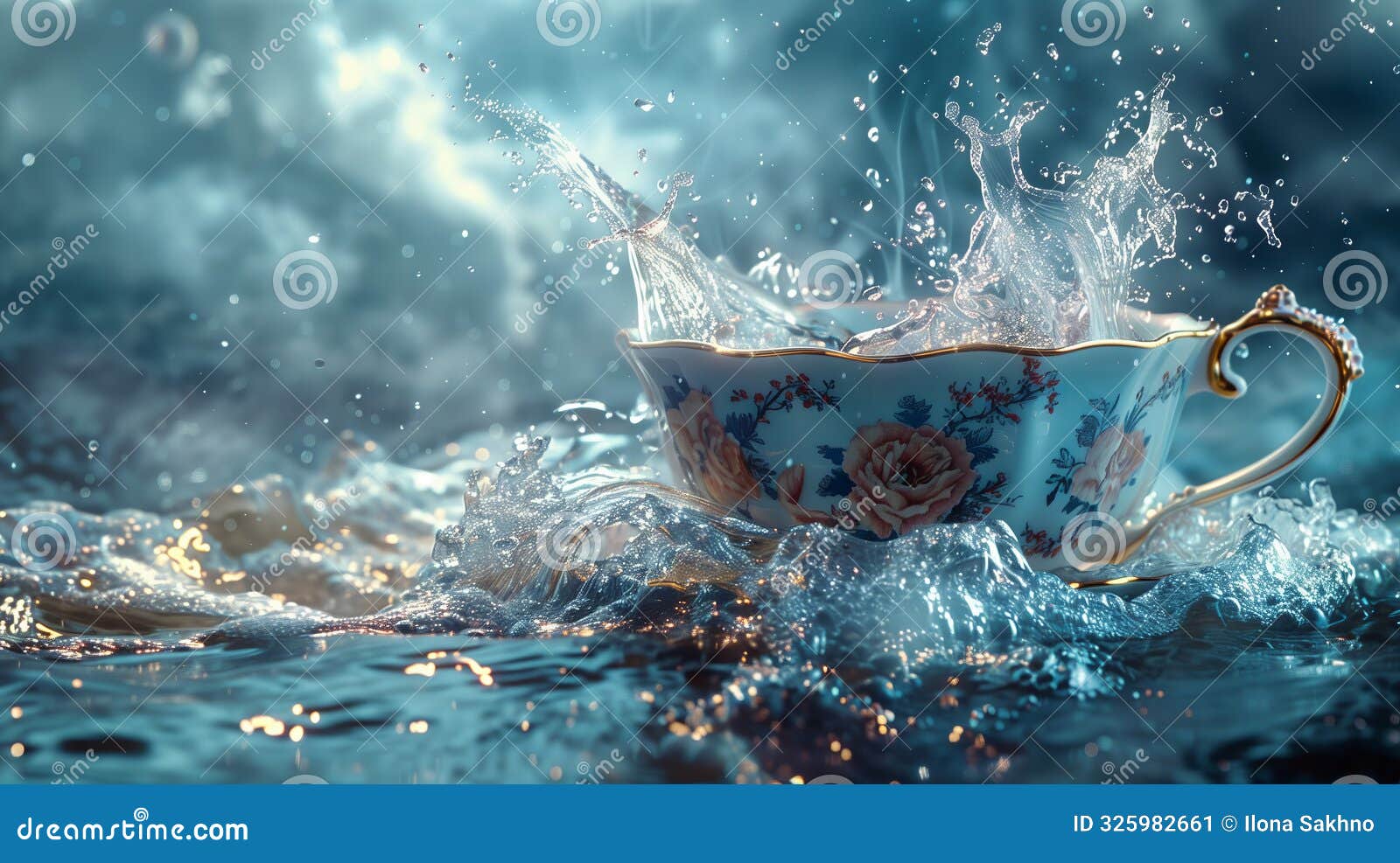 Splendid Teacup Splashing in Water Stock Illustration - Illustration of ...