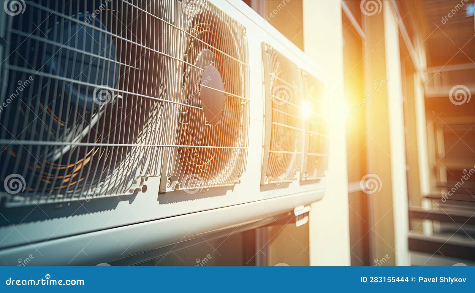 Split Air Conditioner on Color Outdoor Wall. Closeup Image Stock ...
