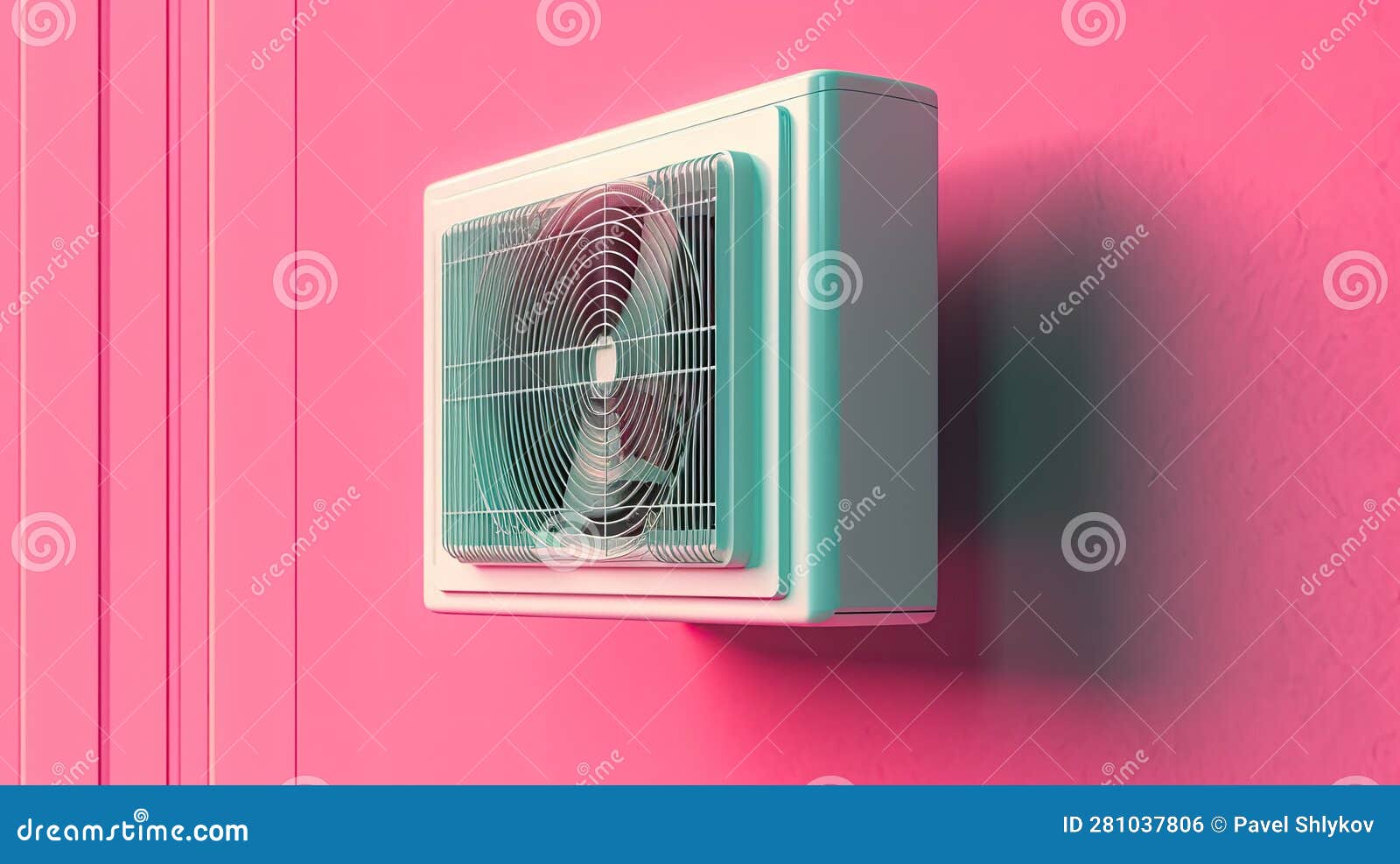 Split Air Conditioner on Color Wall. Closeup Image Stock Illustration ...