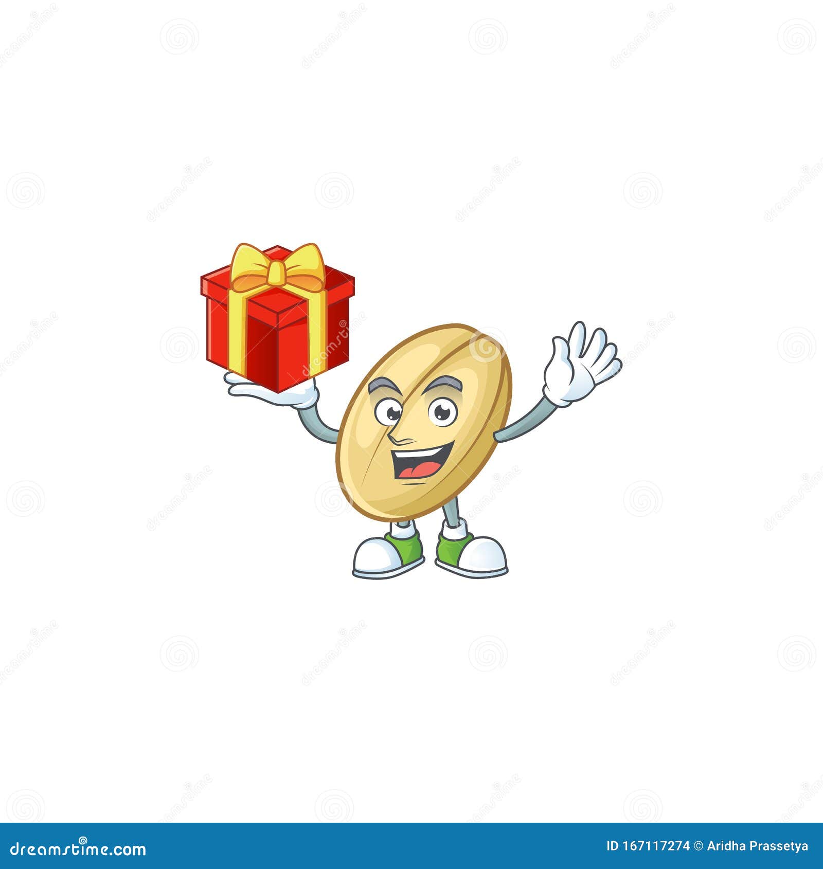 Split Bean Cartoon Character with a Box of Gift Stock Vector ...