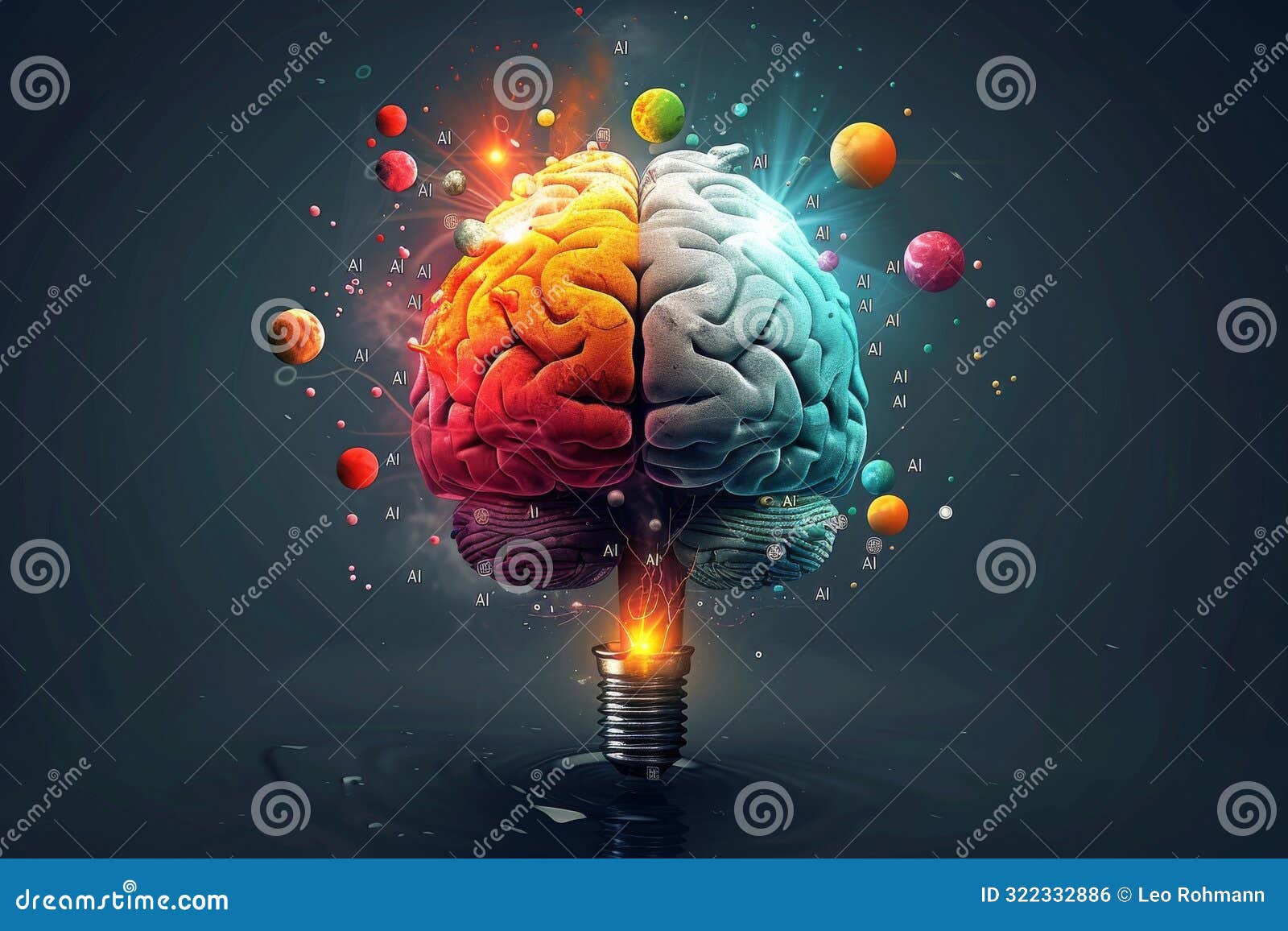 Split Brain with Glowing AI Circuits, High Tech Illustration of ...