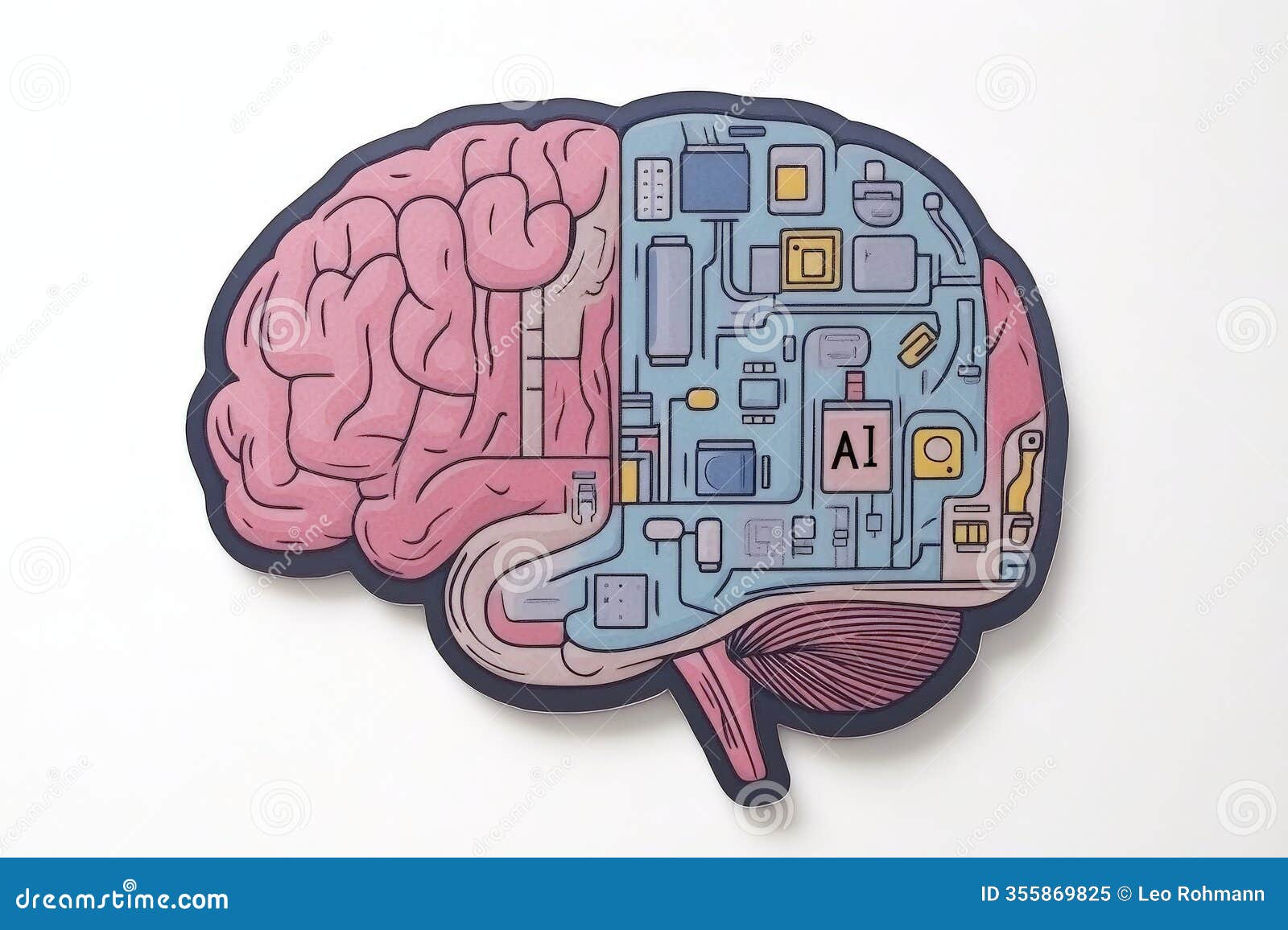 Split Brain Illustration One Half Mechanical Circuits Other Organic ...
