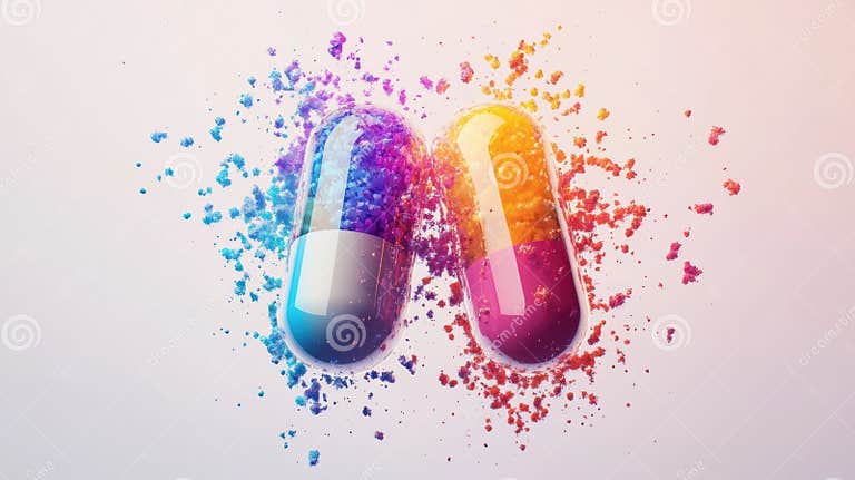 Colorful Particles Spill from a Split Capsule Showcasing Vibrant Hues ...