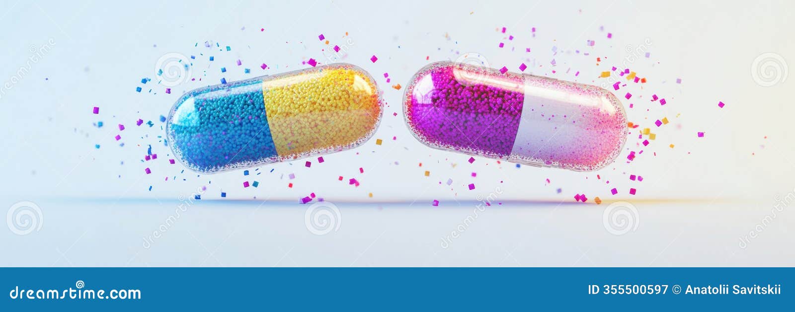 Colorful Particles Spill from a Split Capsule Revealing Vibrant ...