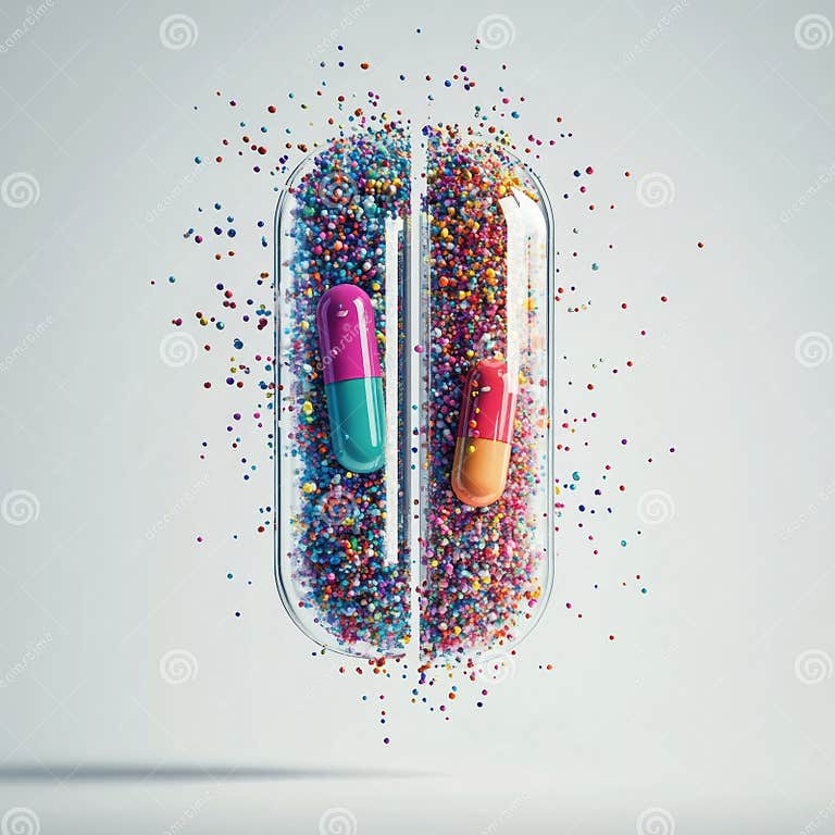 Colorful Particles Burst from Split Capsule in Creative and Vibrant ...